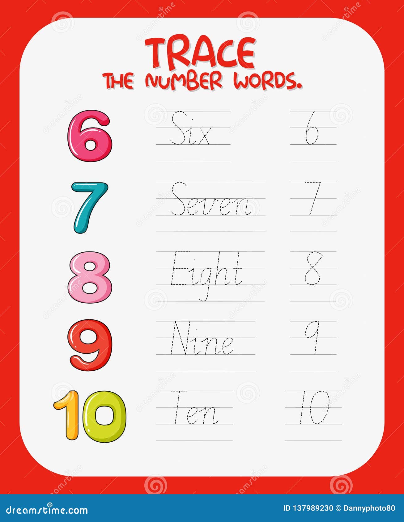 Math Number Tracing Worksheets Stock Vector - Illustration of school ...