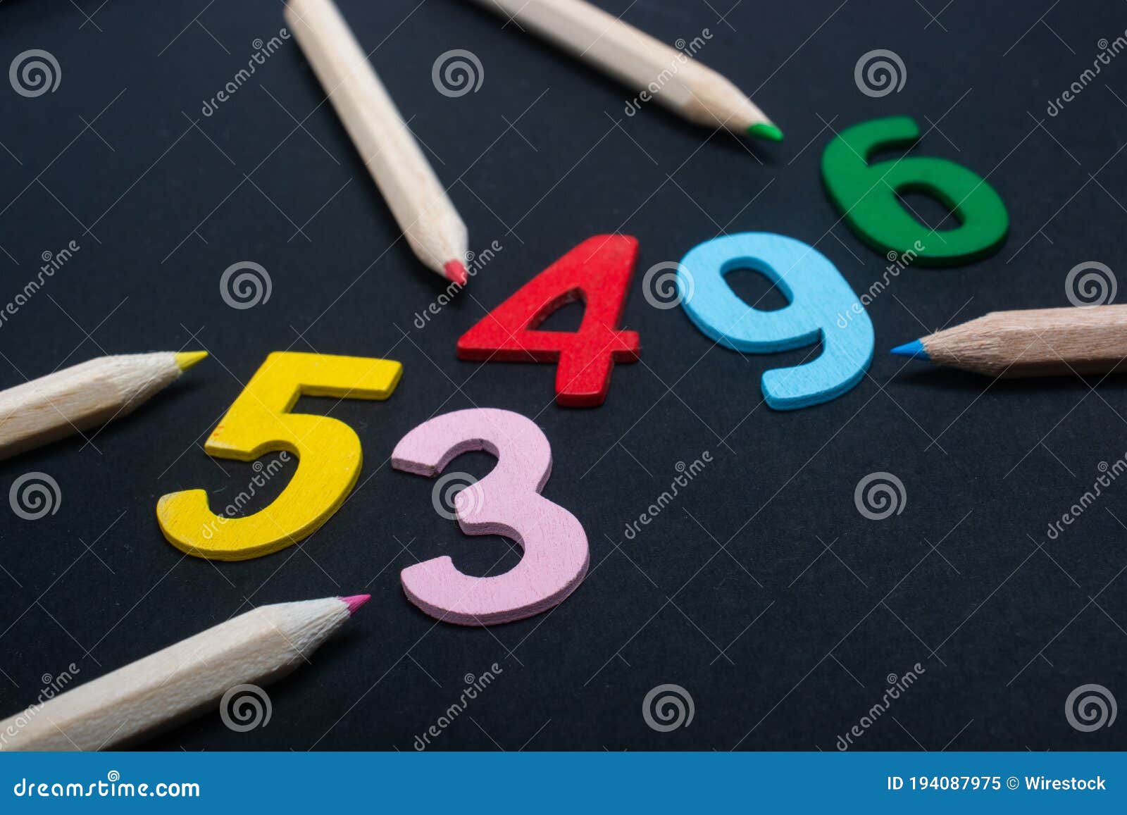 Math Numbers and Color Pencils for Mathematical Learning Stock Image ...