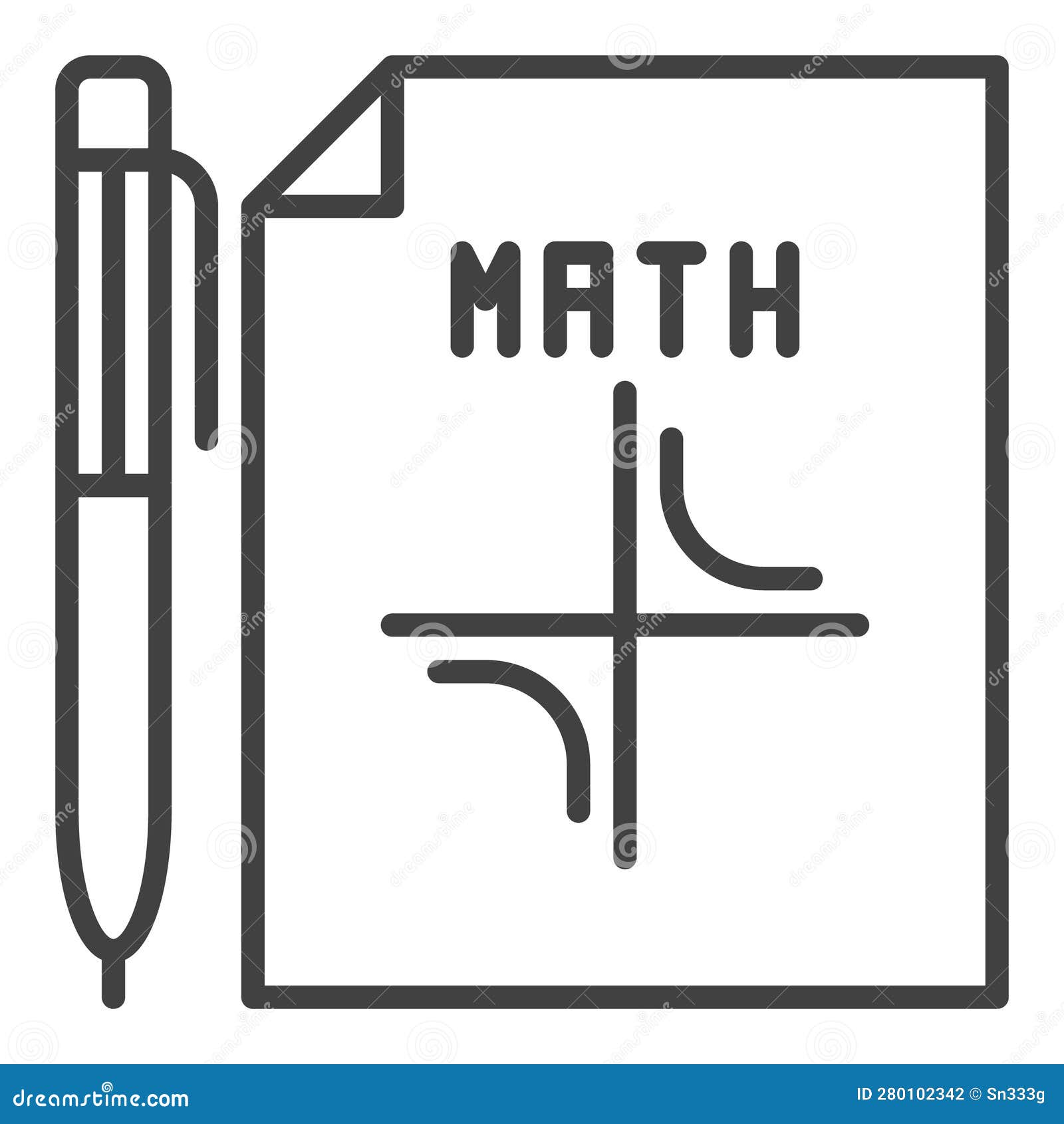 Math Paper with Pen Vector Mathematics Concept Outline Icon Stock ...