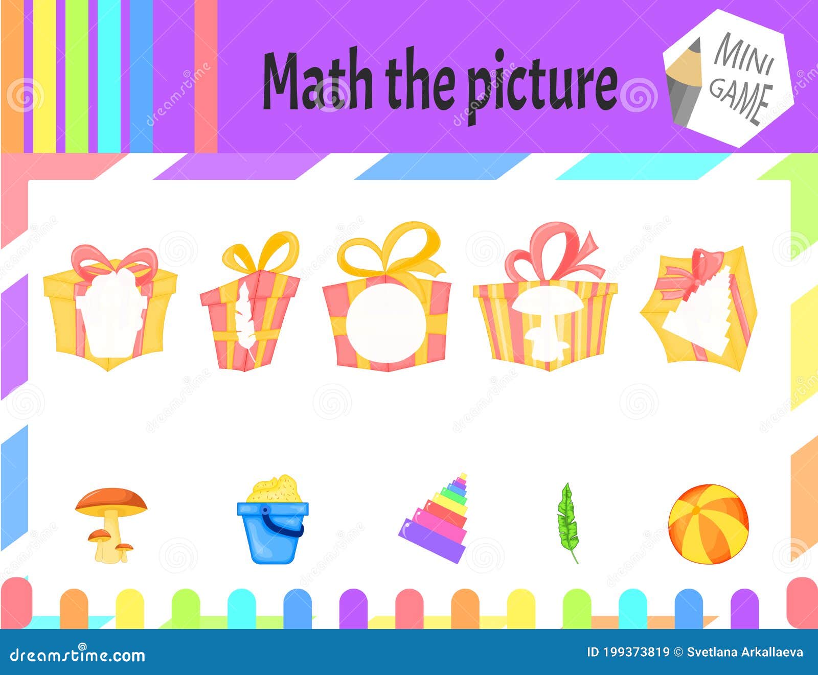 Math the Picture Mini Game for Children. Cartoon Style. Vector ...