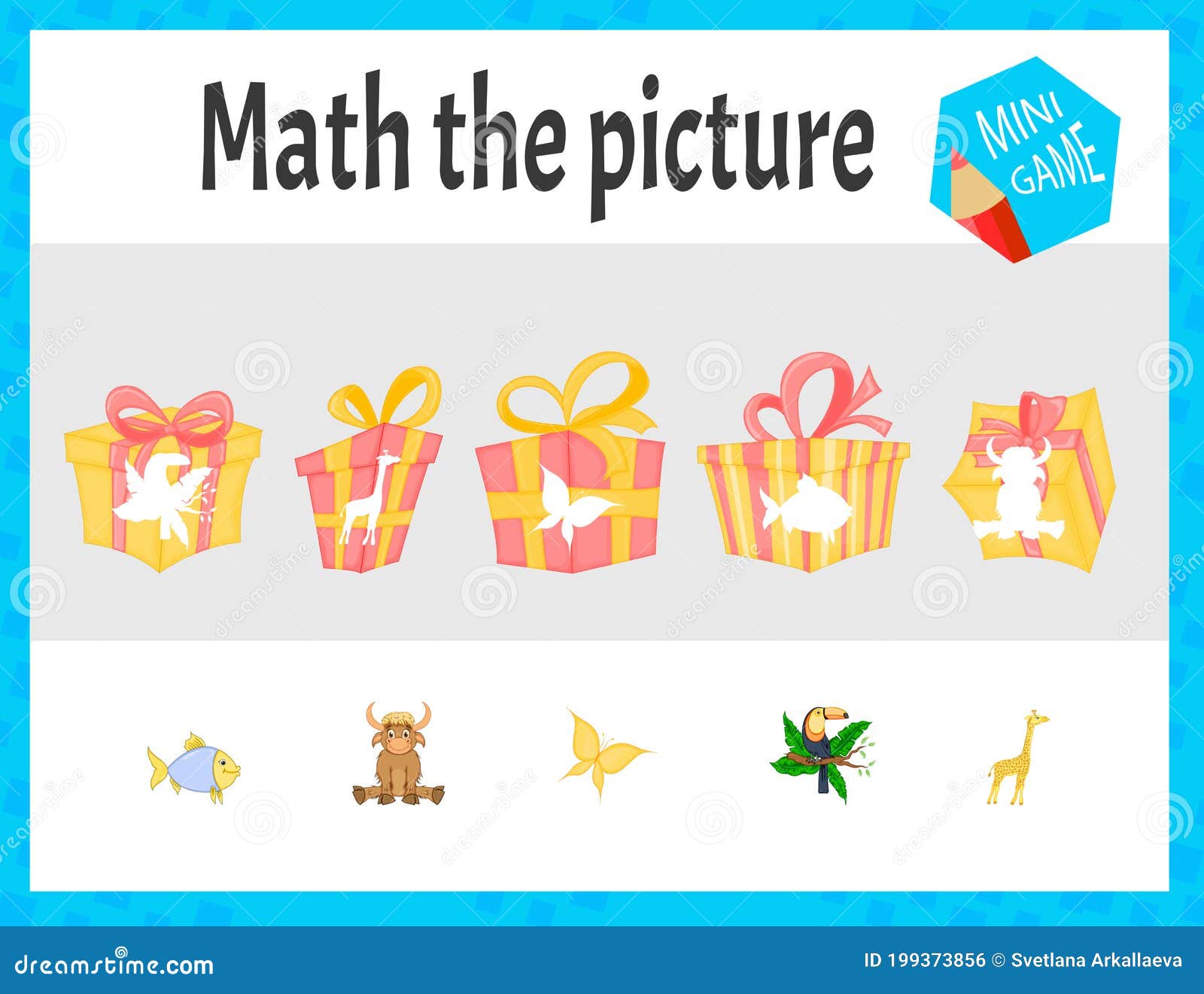 Math the Picture Mini Game for Children. Cartoon Style. Vector ...