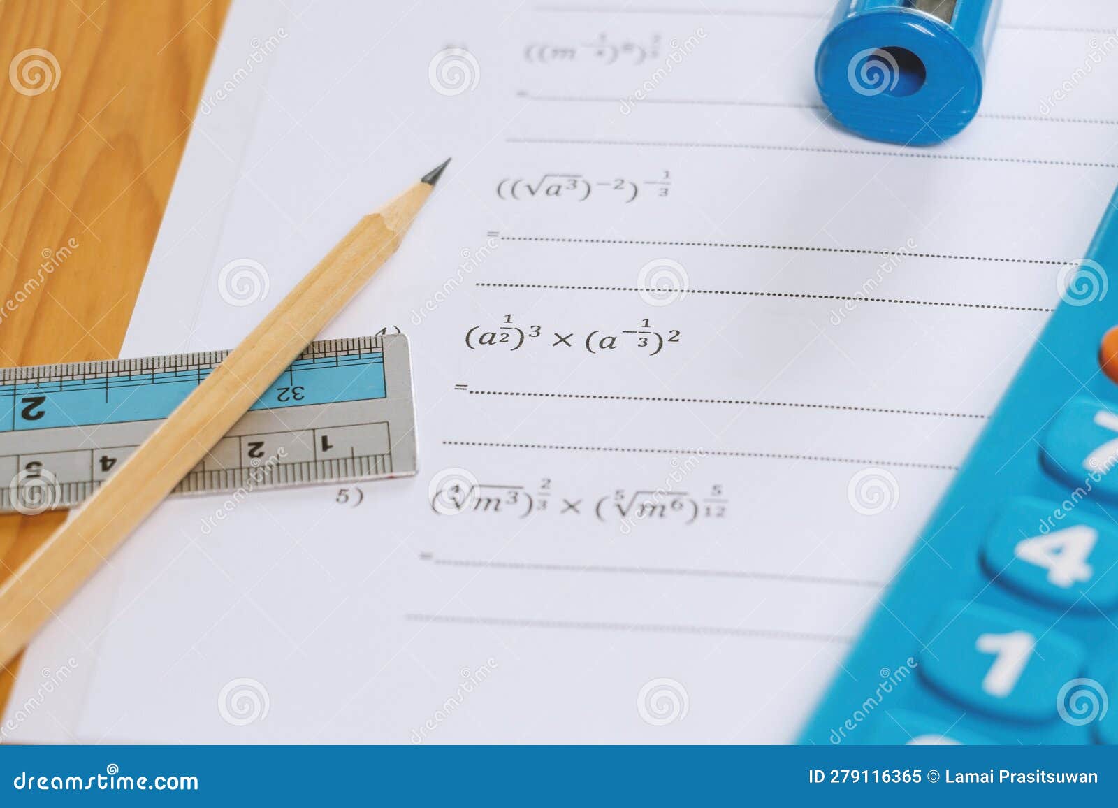 Math Problems on Desk in Class Stock Image - Image of fraction ...