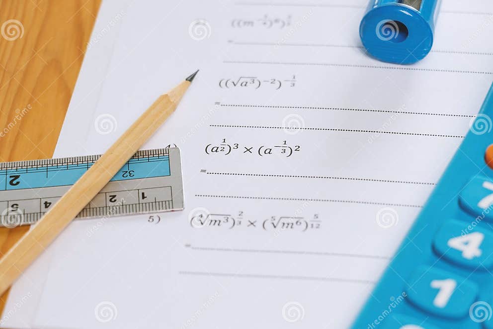 Math Problems on Desk in Class Stock Image - Image of fraction ...