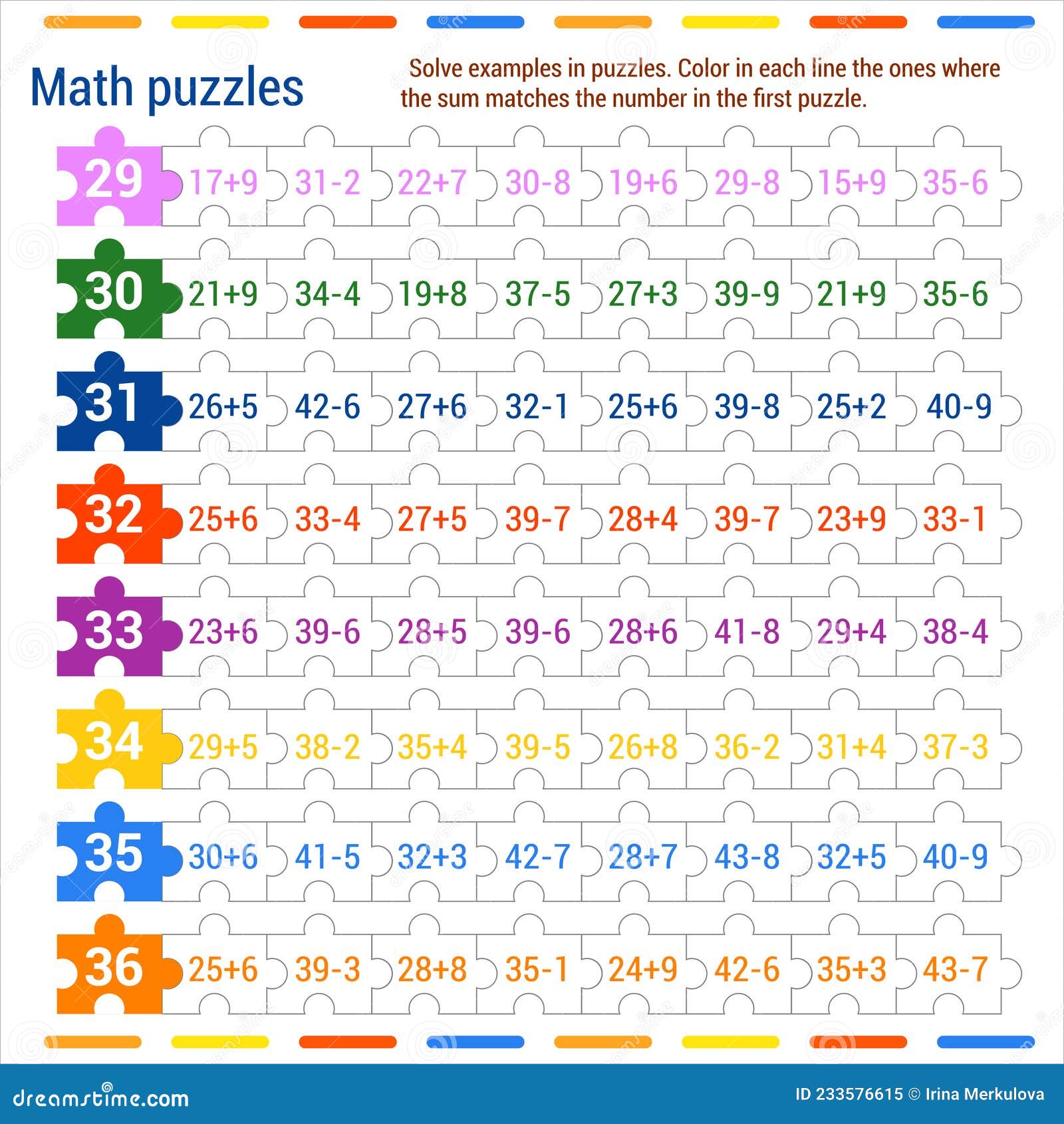 Math Puzzle Game. Solve the Examples in the Stock Vector - Illustration ...