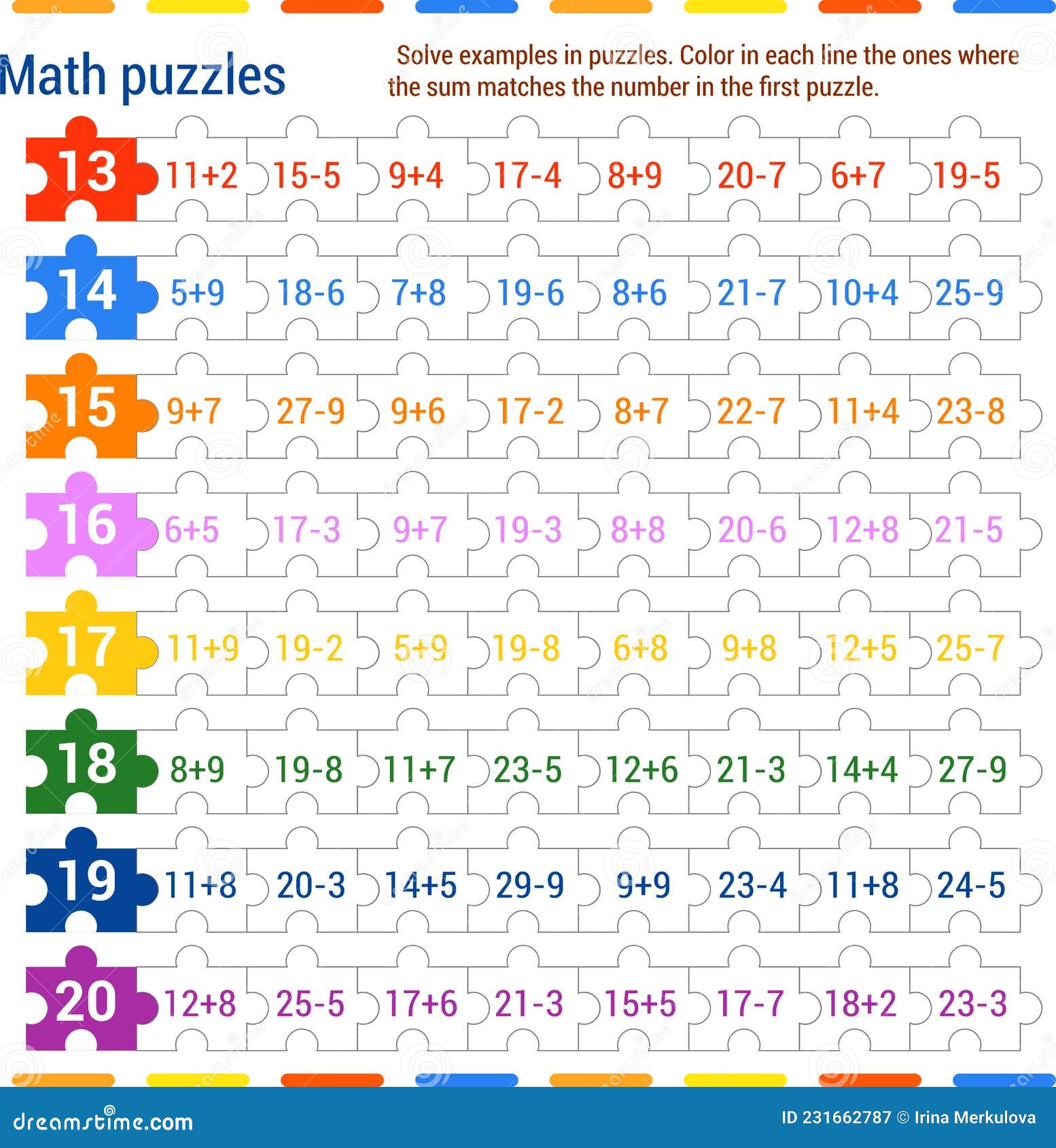 Math Puzzle Game. Solve the Examples in the Jigsaw Puzzles Stock Vector ... Math Puzzle Game. Solve the Examples in the Jigsaw Puzzles Stock Vector ...