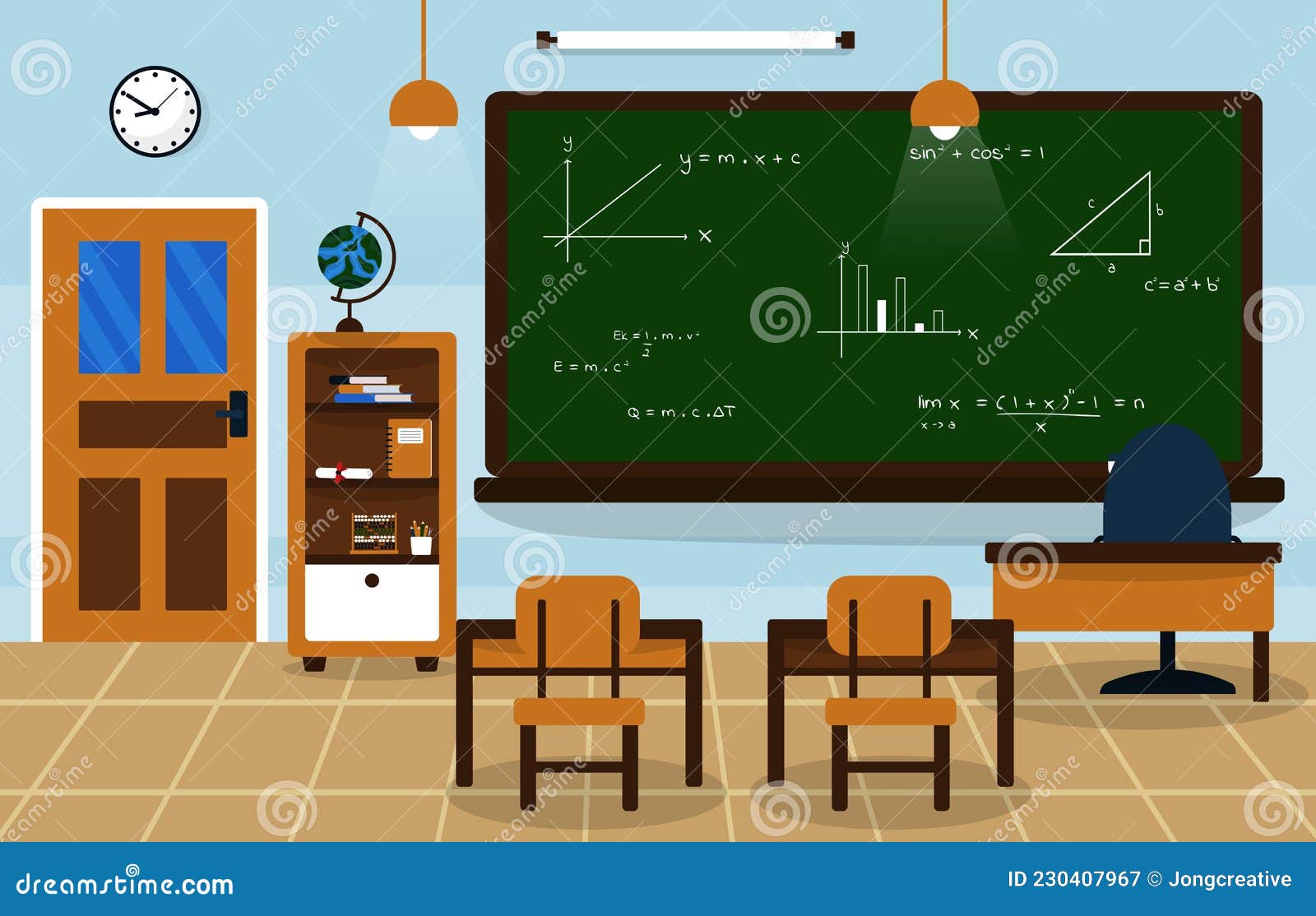 Math School Class Classroom Blackboard Table Chair Education ...