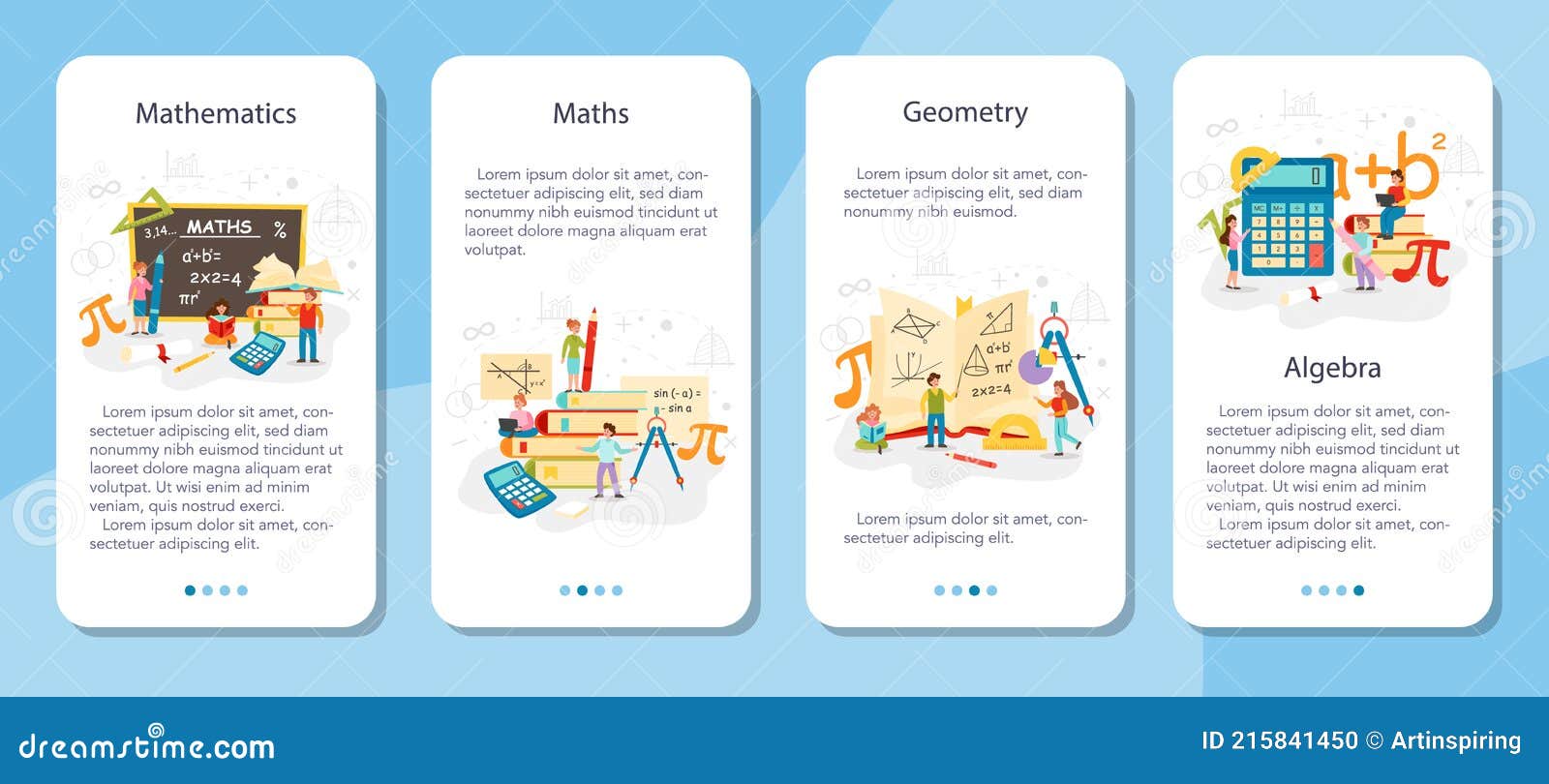 Math School Subject Mobile Application Banner Set. Learning Mathematics ...
