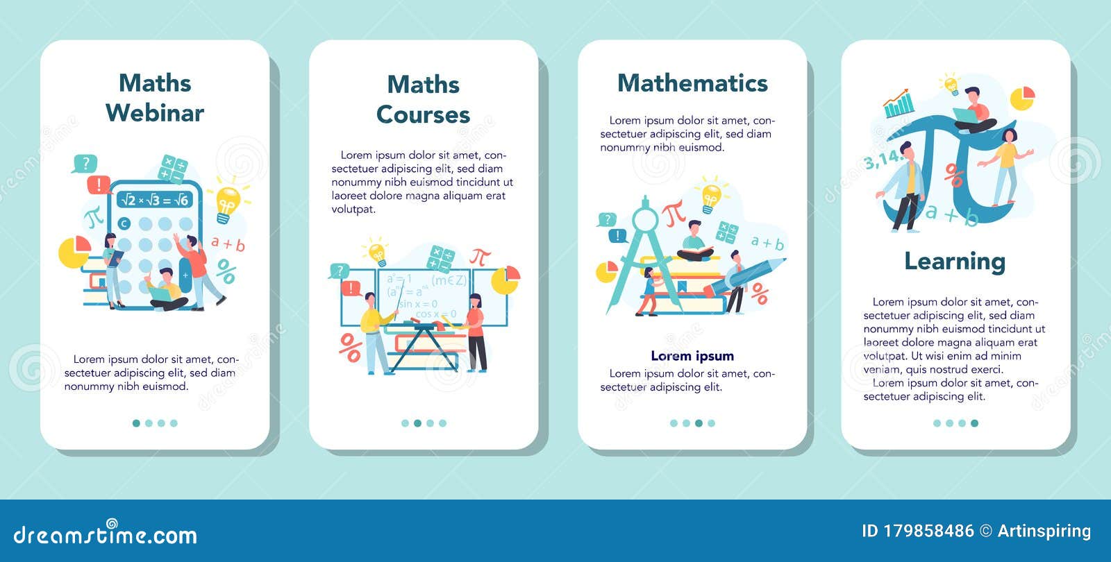 Math School Subject Mobile Application Banner Set. Learning Stock ...
