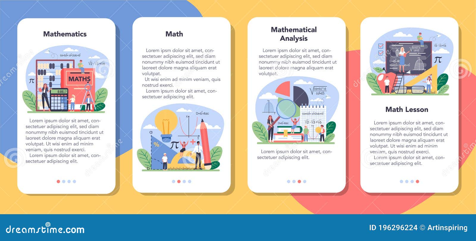 Math School Subject Mobile Application Banner Set. Learning Mathematics ...