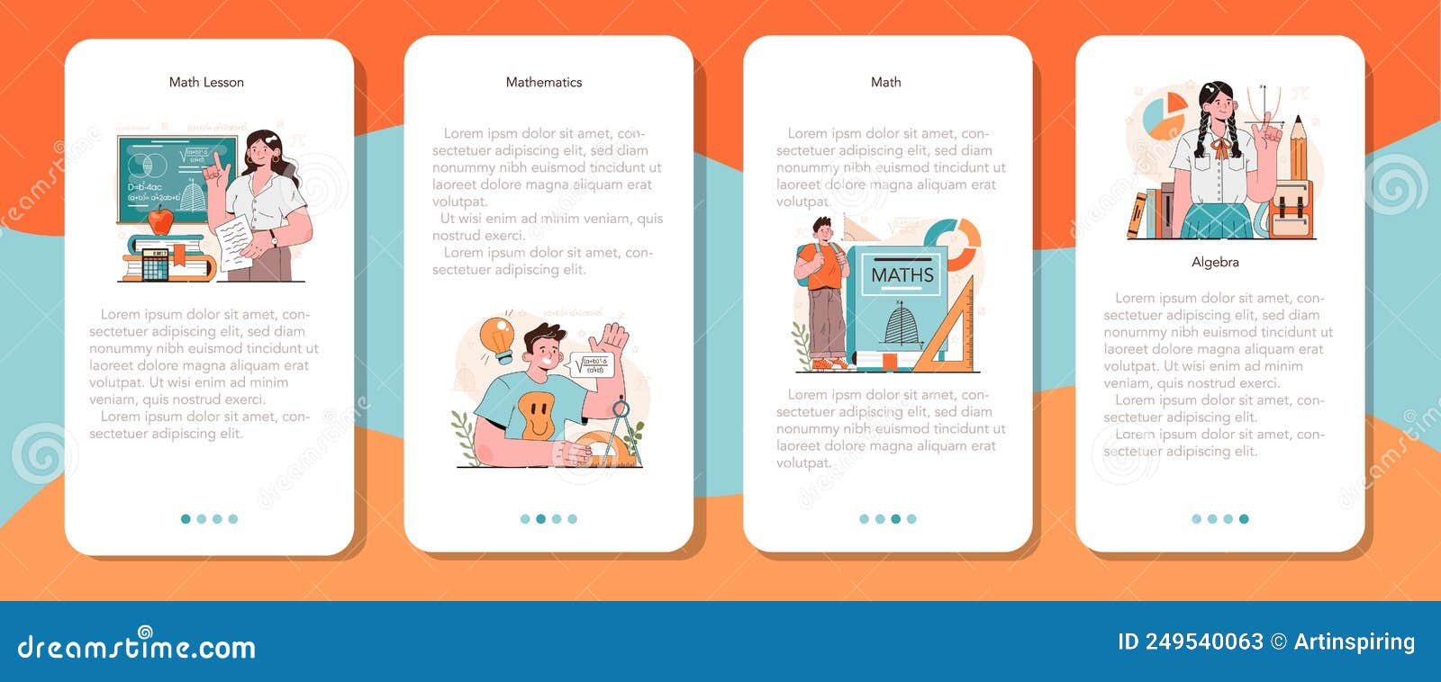 Math School Subject Mobile Application Banner Set. Students Studying ...