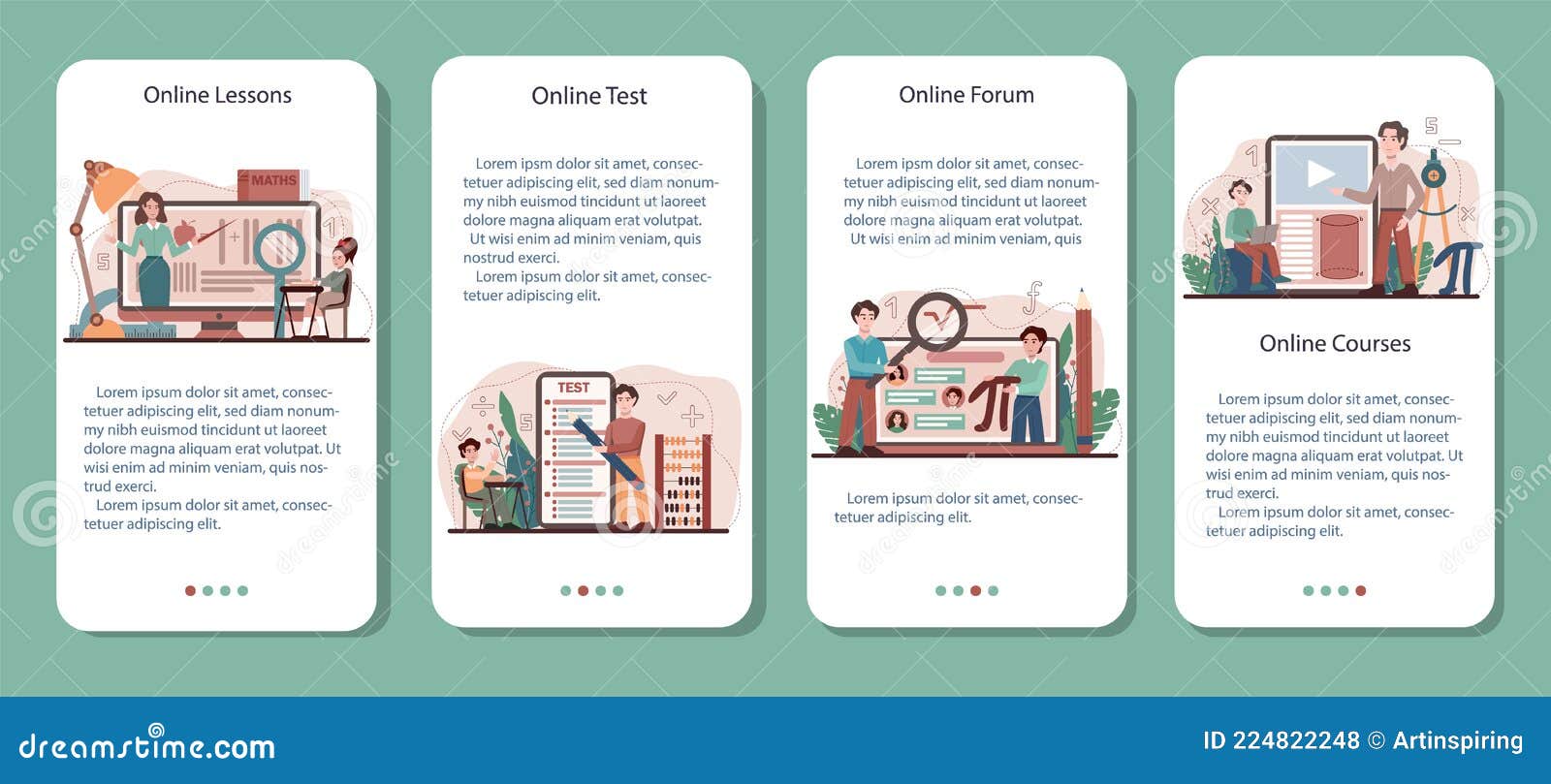 Math School Subject Mobile Application Banner Set. Students Studying ...