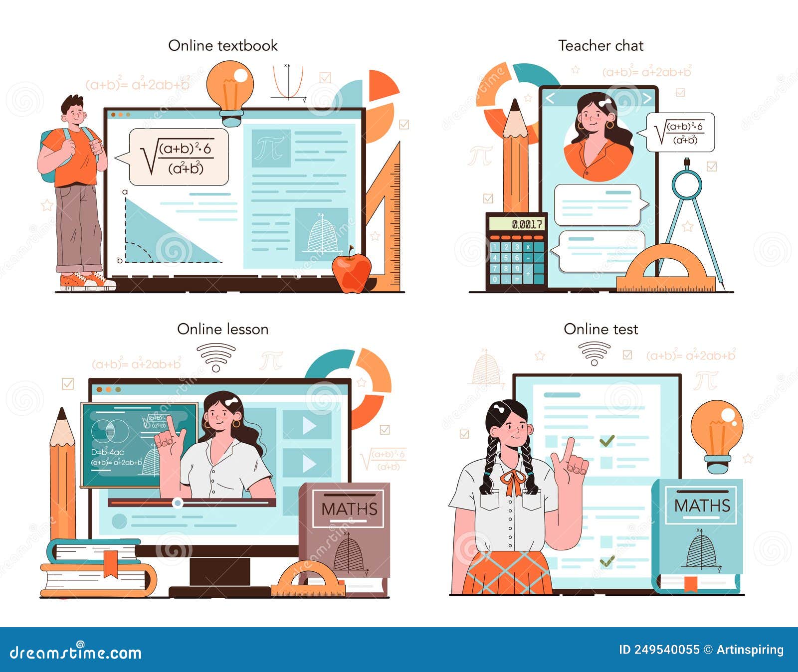 Math School Subject Online Service or Platform Set. Students Studying ...