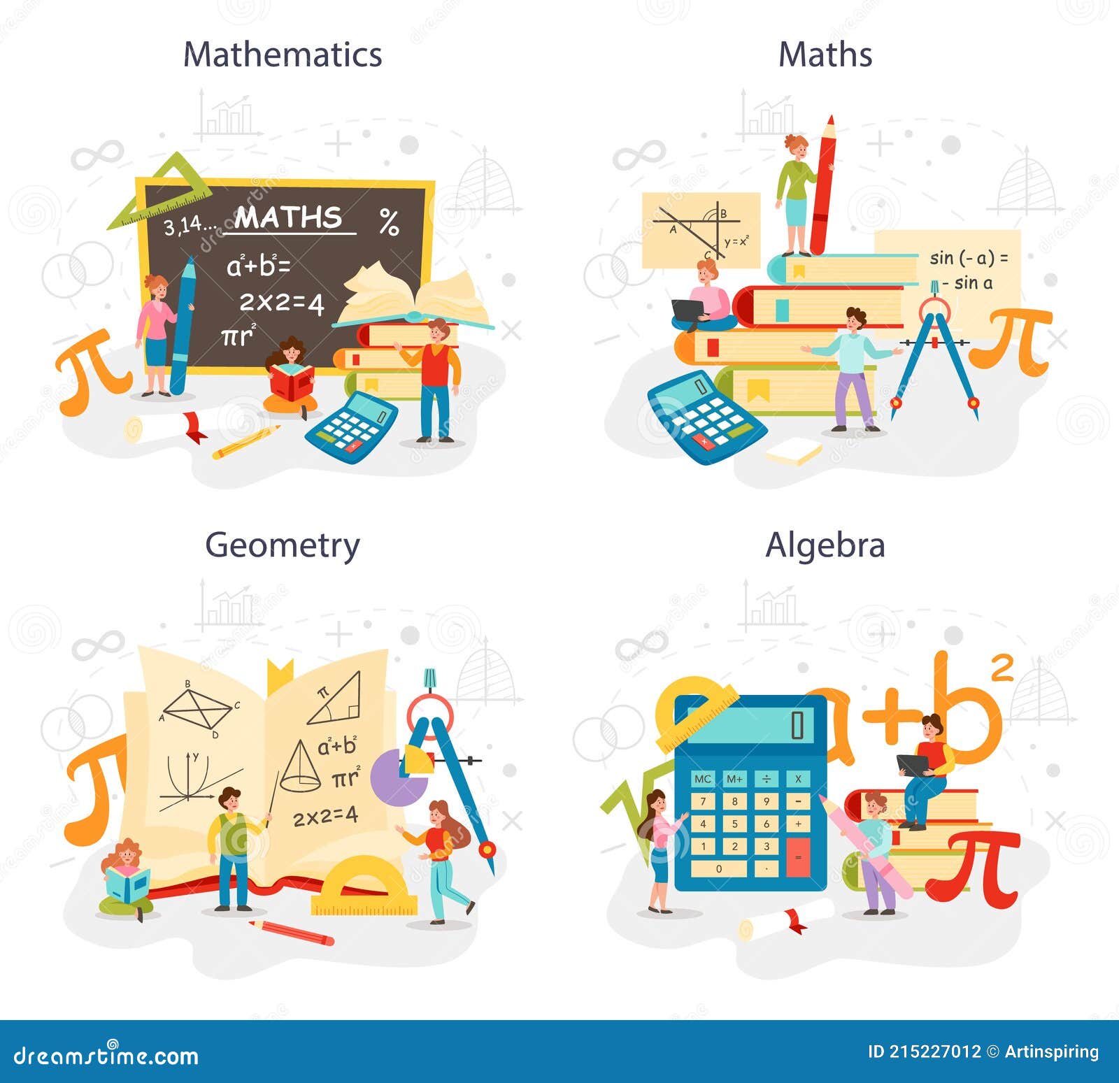 Math School Subject Set. Learning Mathematics, Geometry and Algebra ...