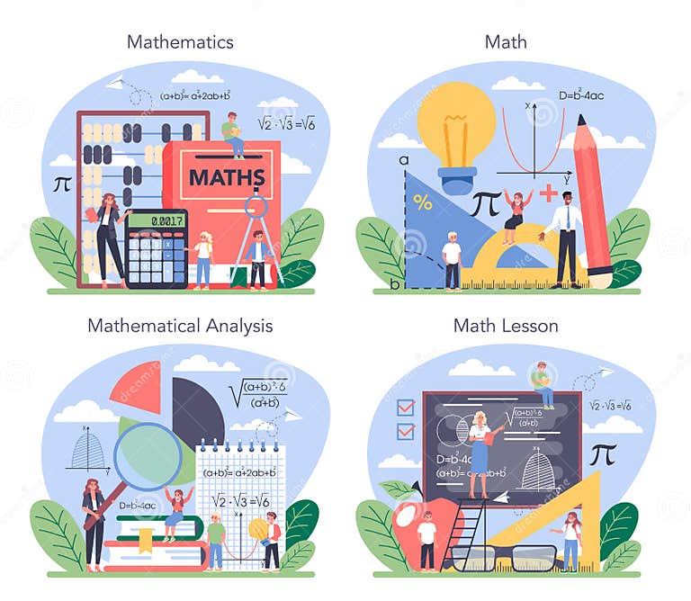 Math School Subject Set. Learning Mathematics, Idea of Education Stock ...