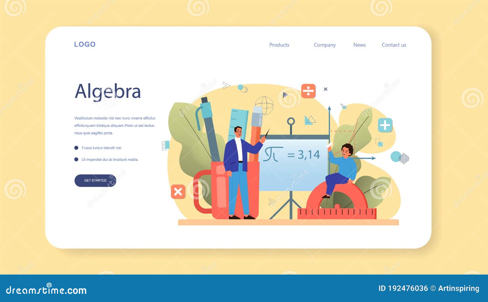 Math School Subject Web Banner or Landing Page. Learning Stock Vector ...