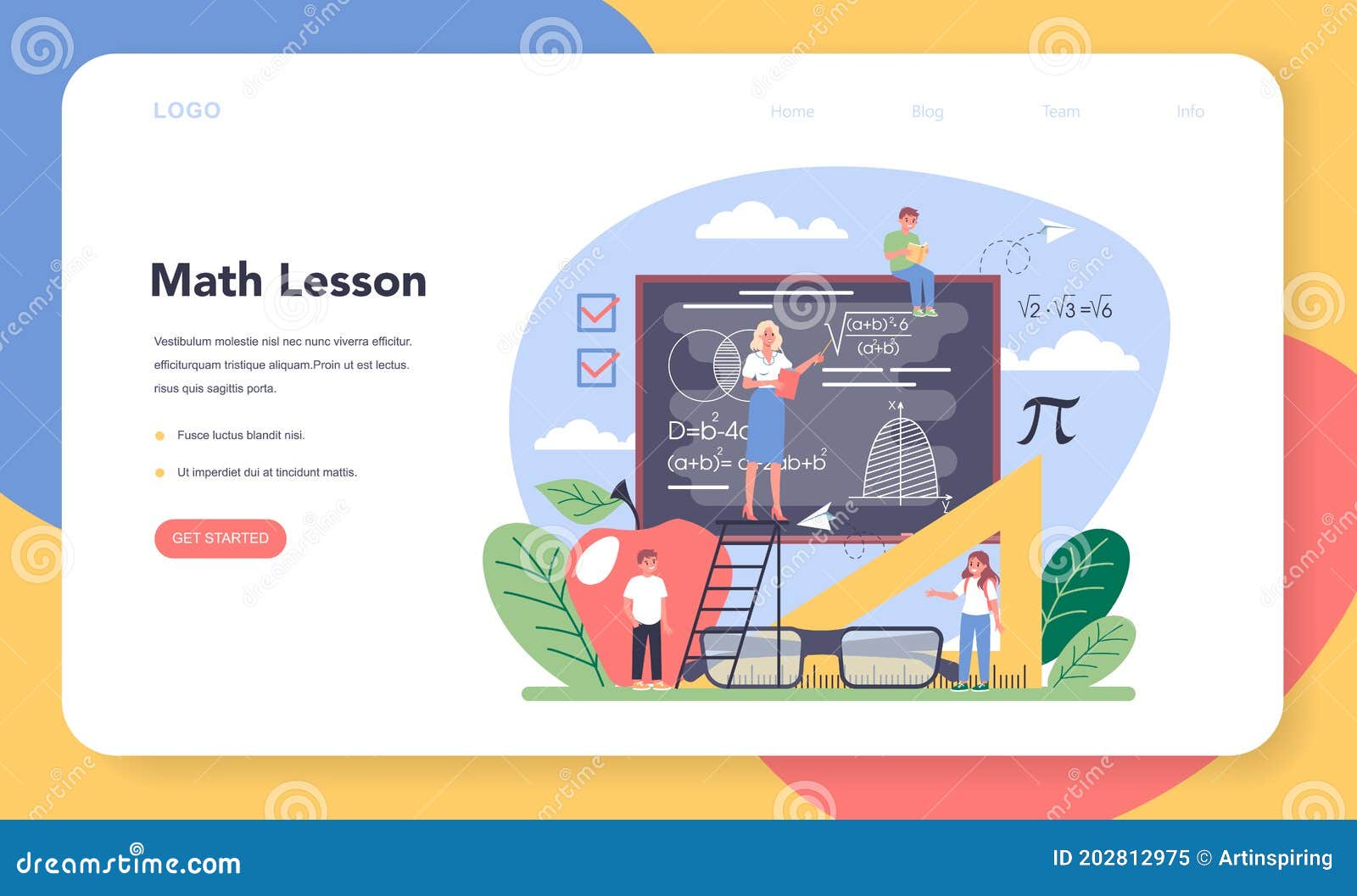 Math School Subject Web Banner or Landing Page. Learning Mathematics ...
