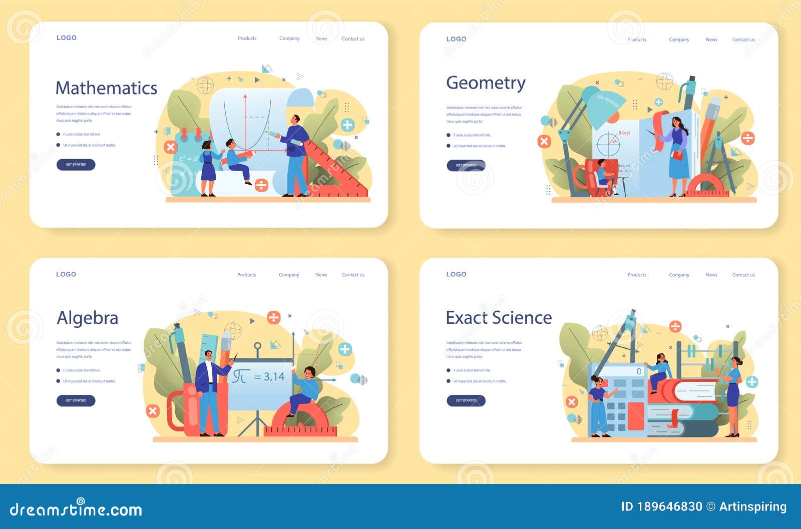 Math School Subject Web Banner or Landing Page Set. Learning Stock ...