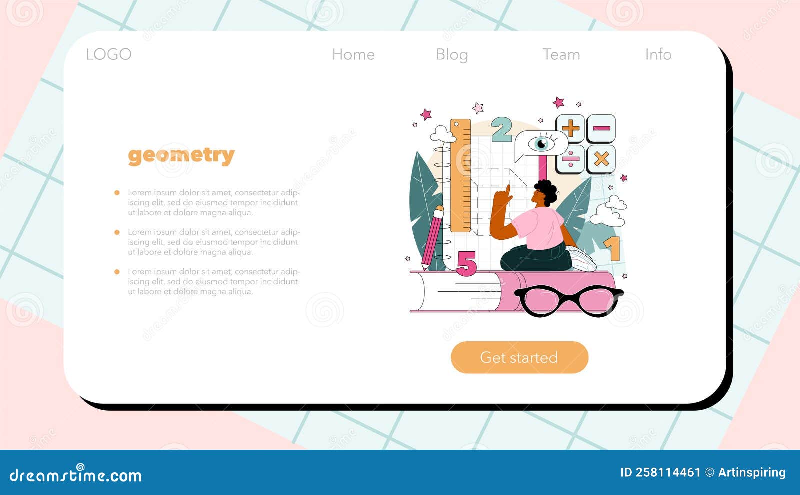 Math School Subject Web Banner or Landing Page. Students Studying Stock ...