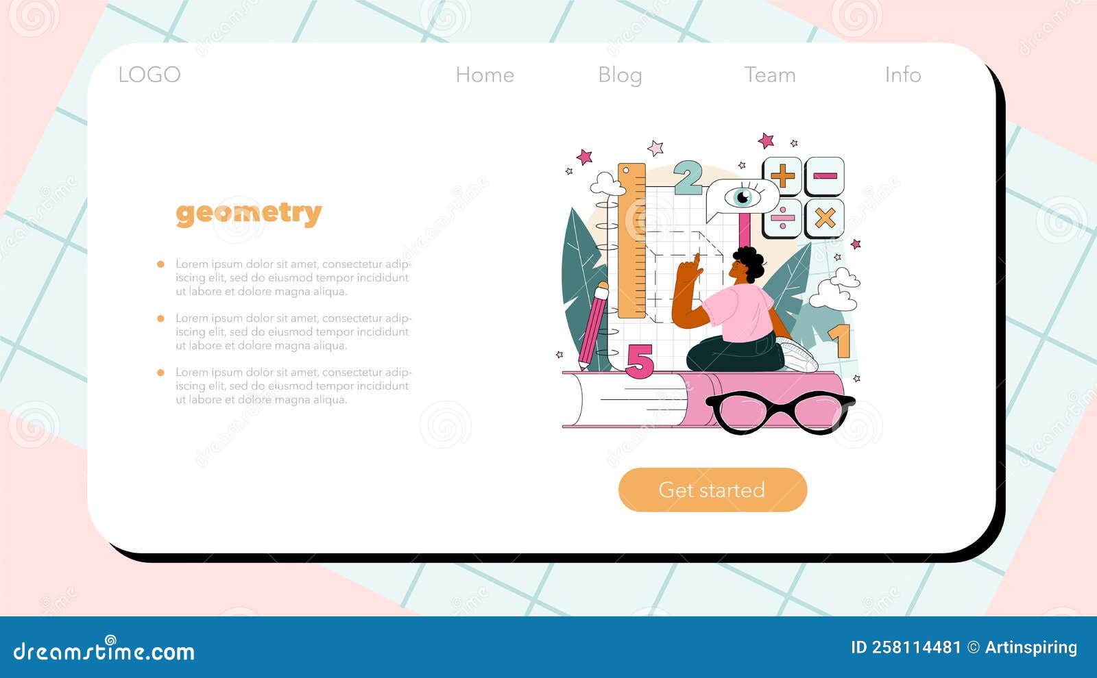 Math School Subject Web Banner or Landing Page. Students Studying Stock ...