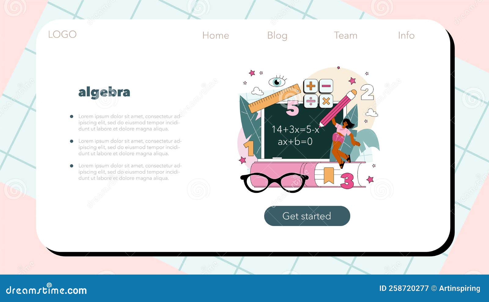 Math School Subject Web Banner or Landing Page. Students Studying Stock ...