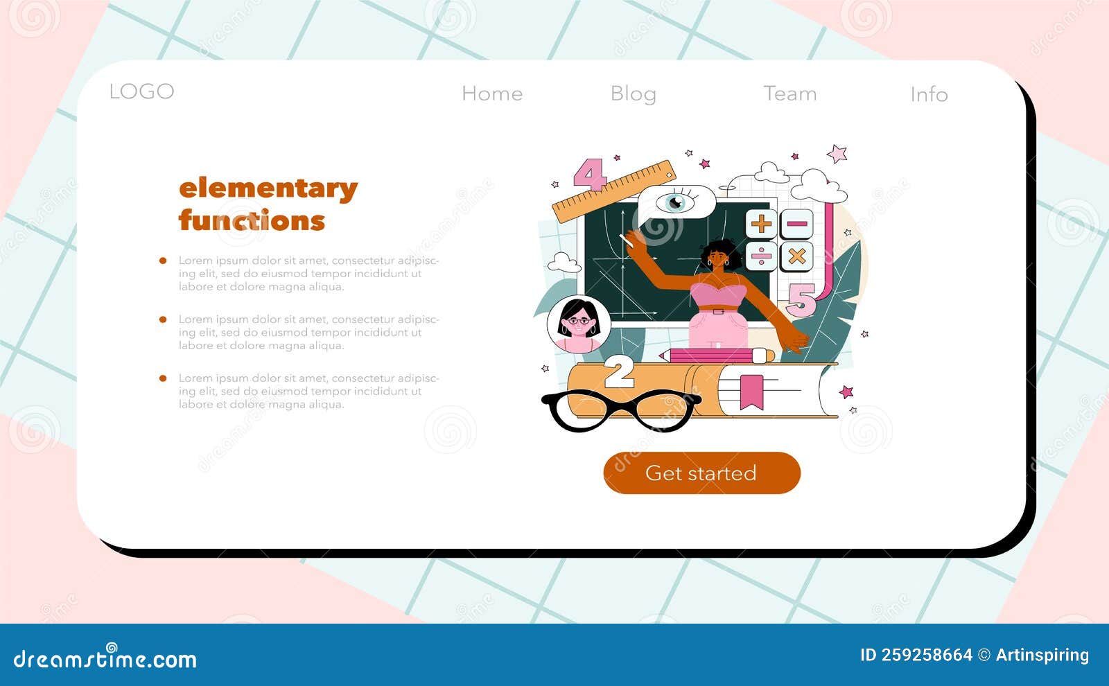 Math School Subject Web Banner or Landing Page. Students Studying Stock ...