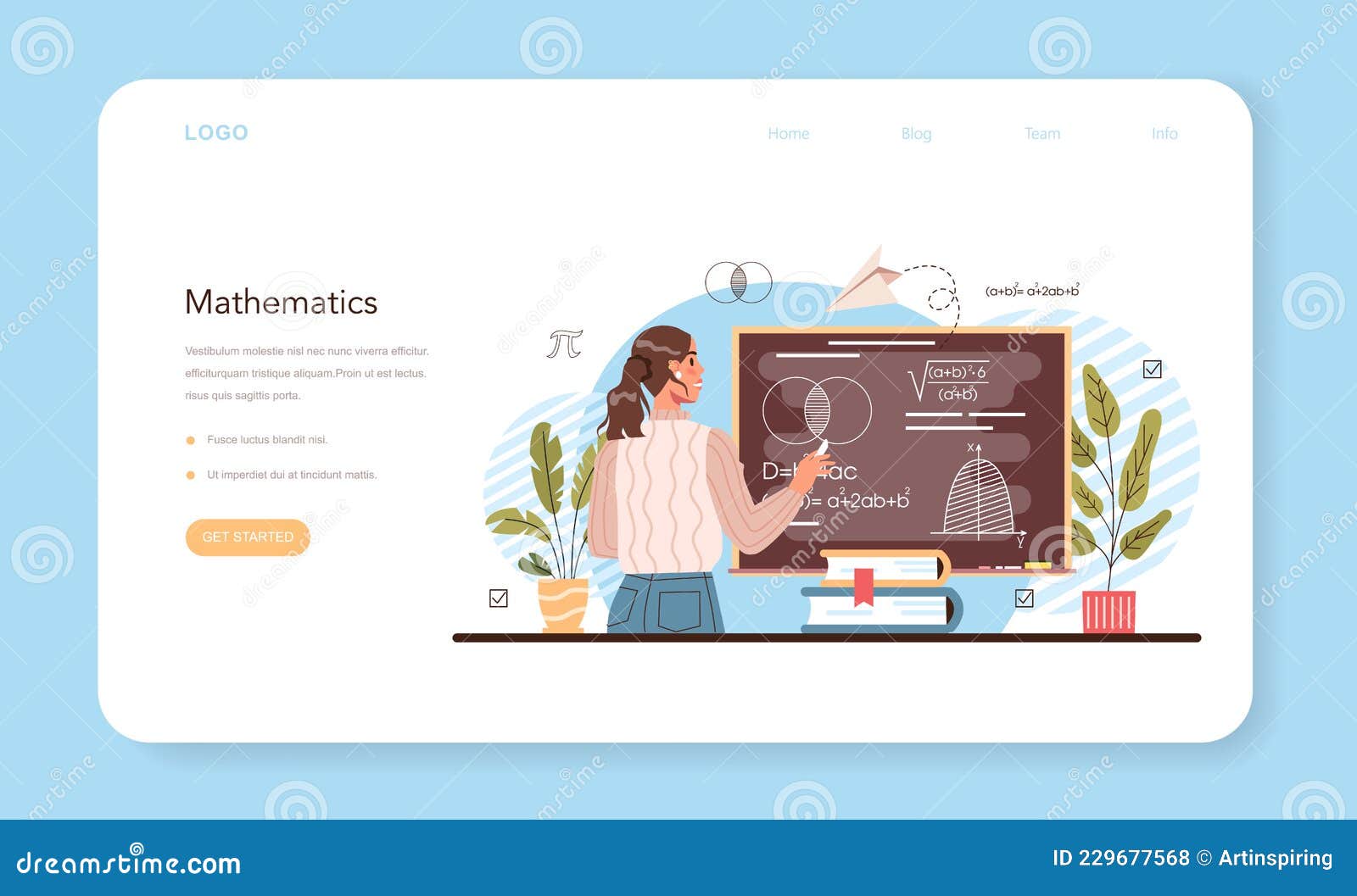 Math School Subject Web Banner or Landing Page. Students Studying Stock ...