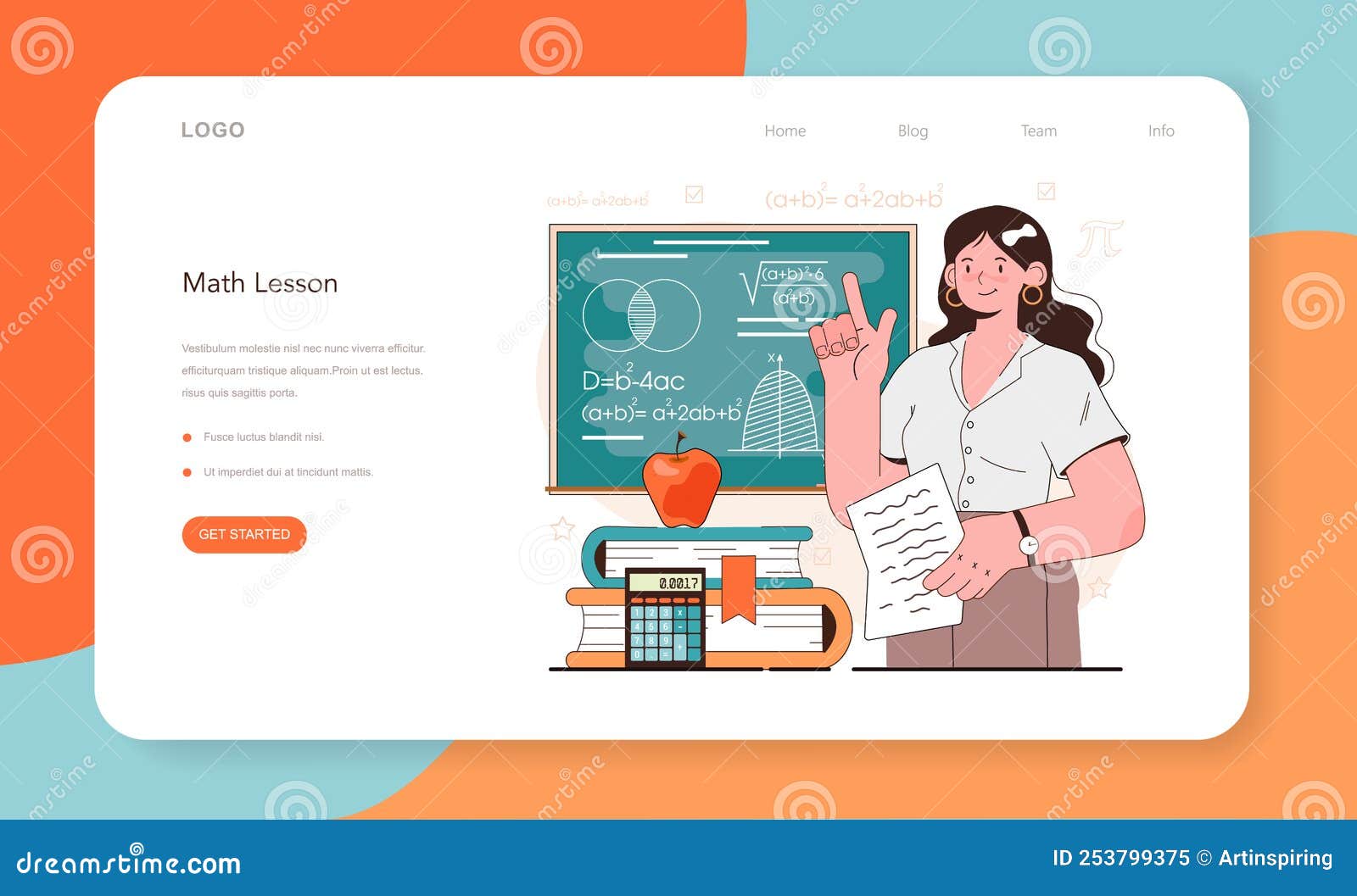 Math School Subject Web Banner or Landing Page. Students Studying Stock ...