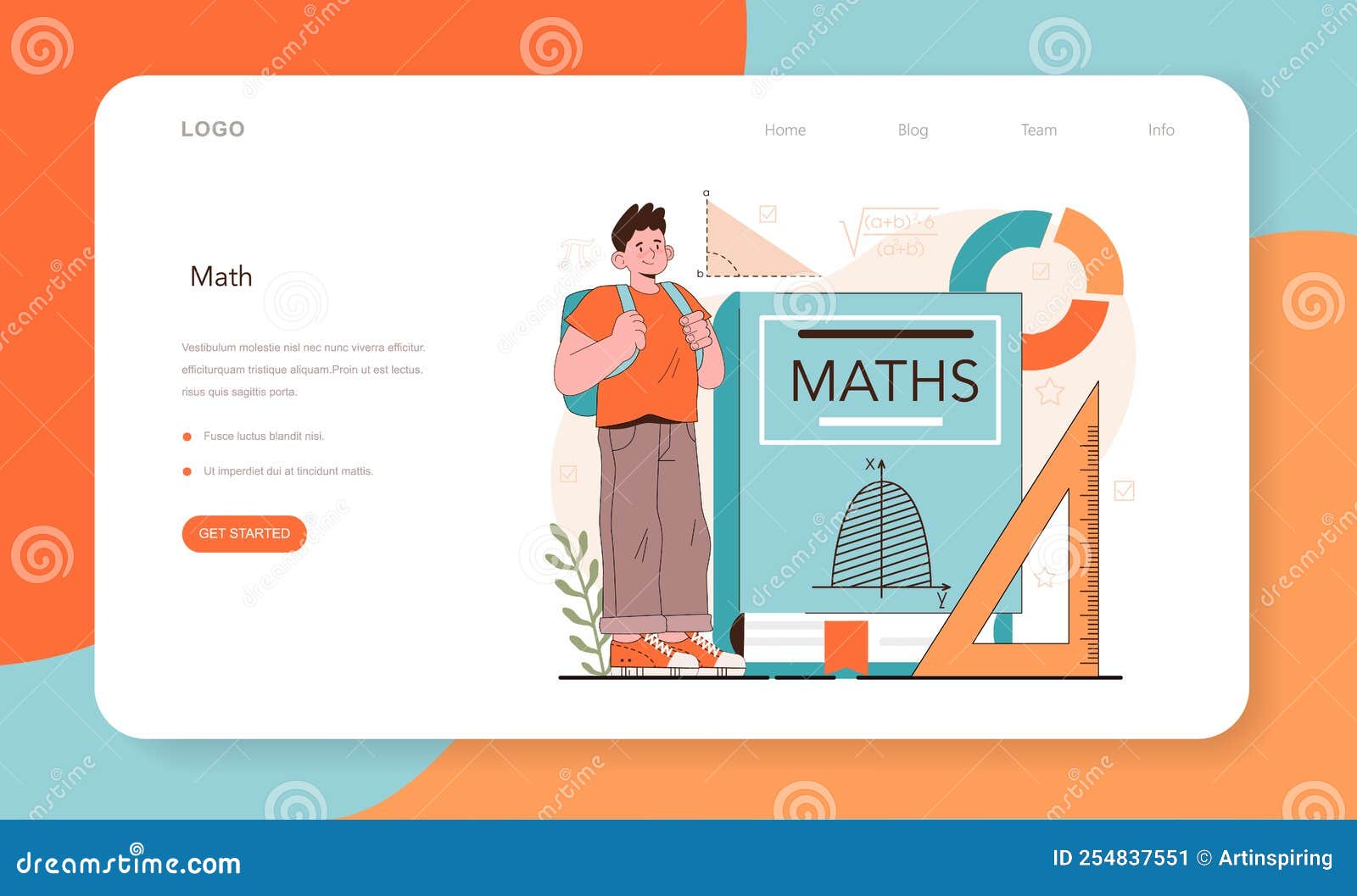 Math School Subject Web Banner or Landing Page. Students Studying Stock ...