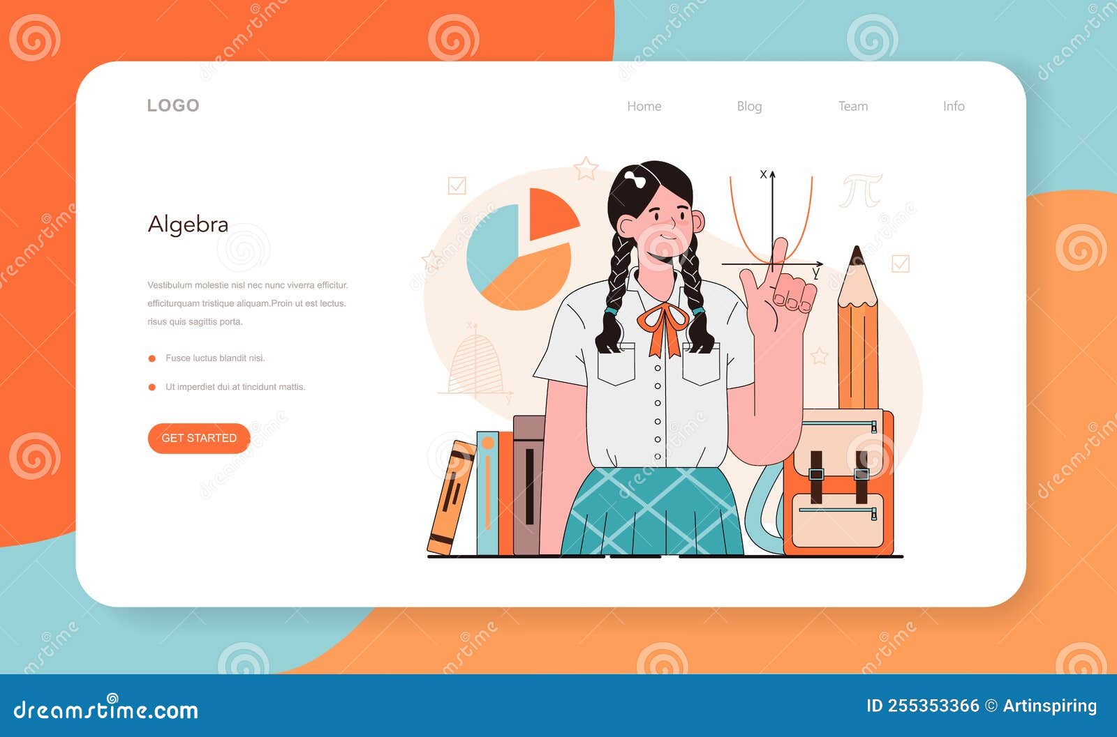 Math School Subject Web Banner or Landing Page. Students Studying Stock ...