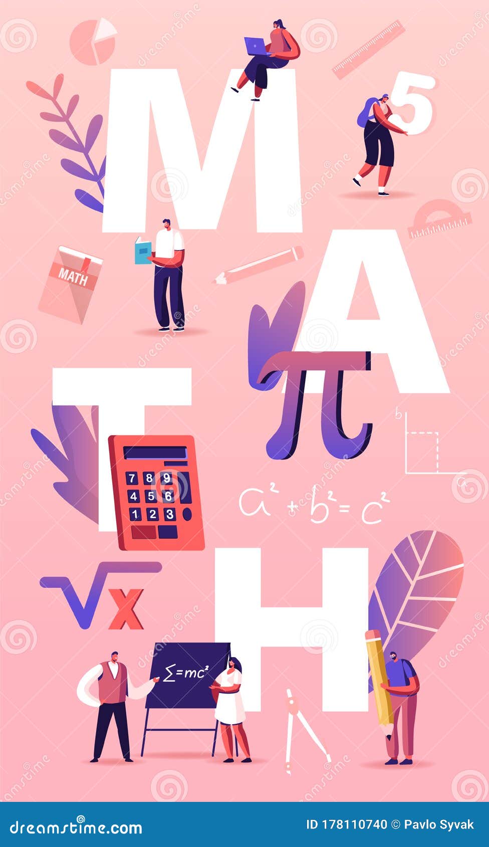 Math Science Concept. Tiny Students Characters in Lab or School Class ...