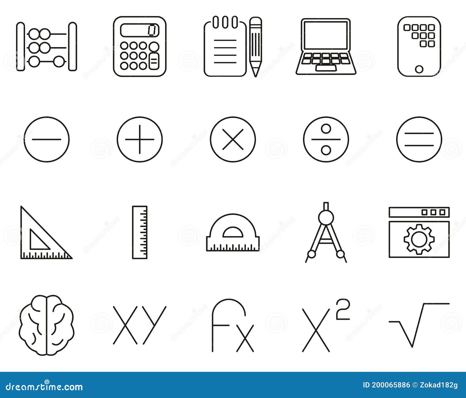 Math or Math Science Icons Black & White Thin Line Set Big Stock Vector ...