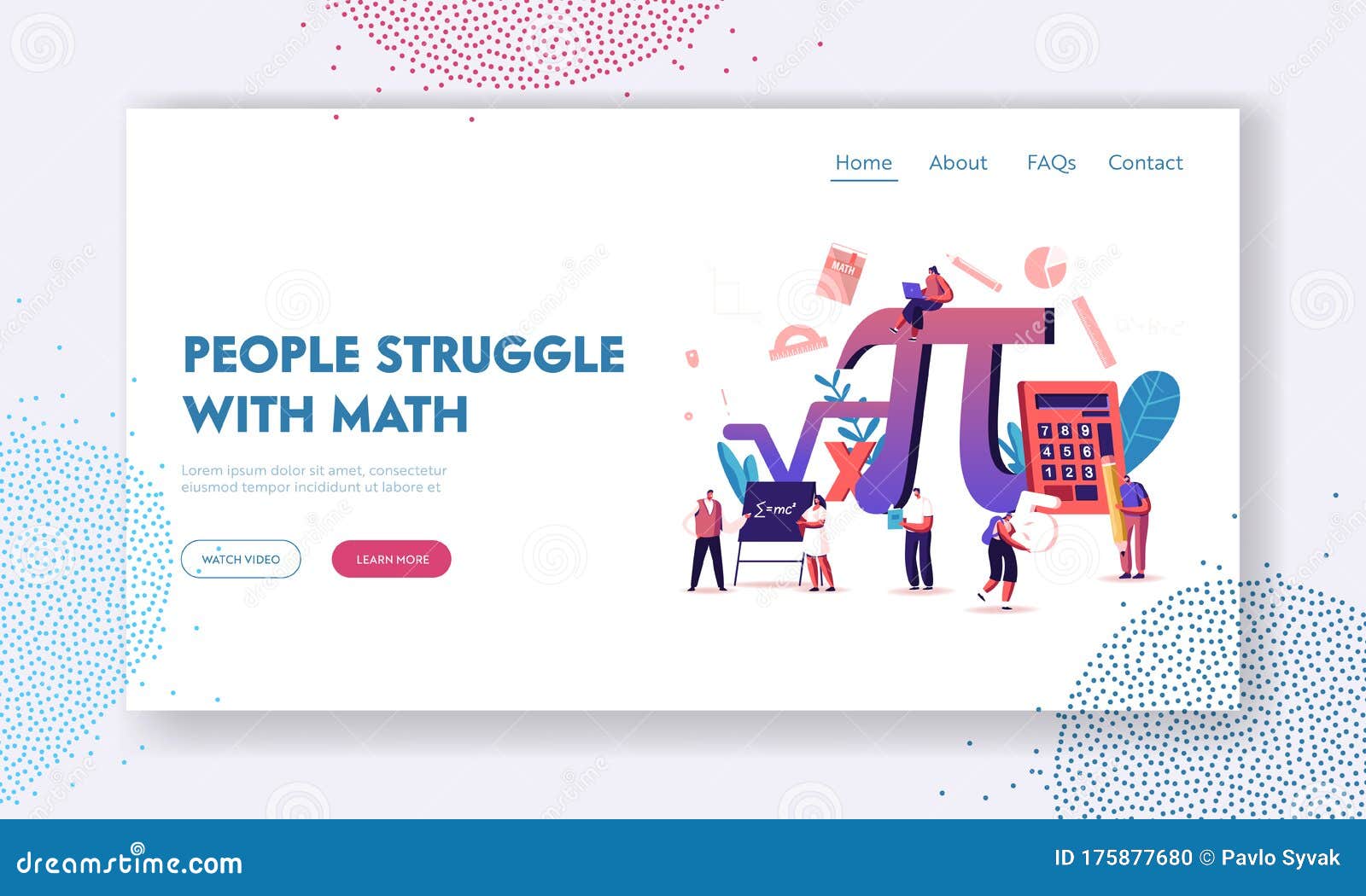 Math Science Landing Page Template. Tiny Students Characters in Lab or ...