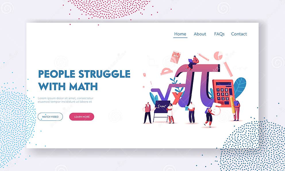 Math Science Landing Page Template. Tiny Students Characters in Lab or ...