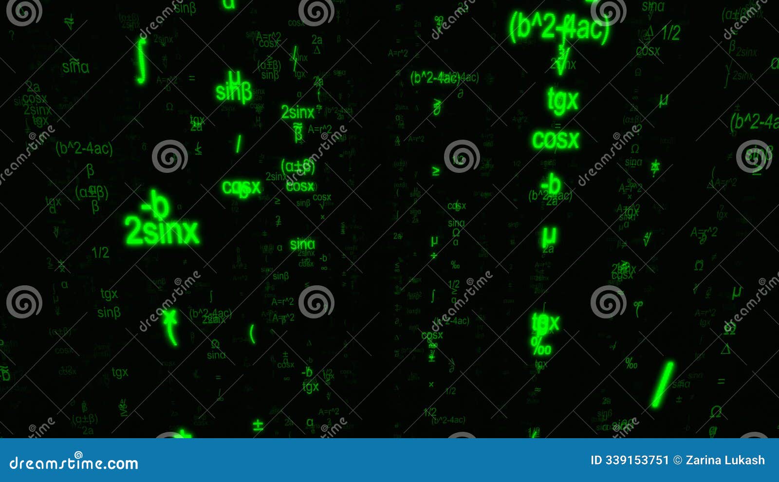 Math Scientific Abstract Green Neon Background 3D Illustration. Stock ...