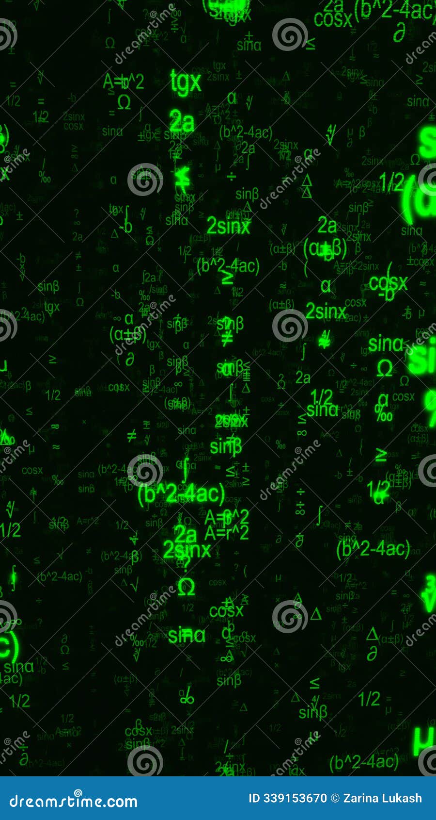 Math Scientific Abstract Green Neon Vertical Background 3D Illustration ...