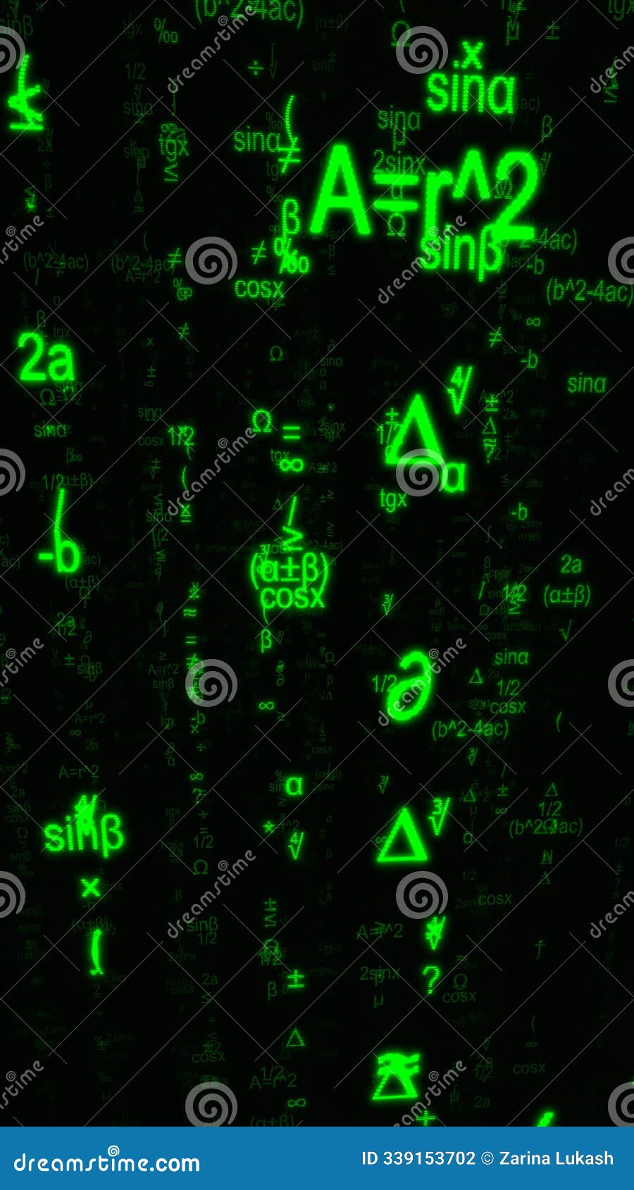 Math Scientific Abstract Green Neon Vertical Background 3D Illustration ...