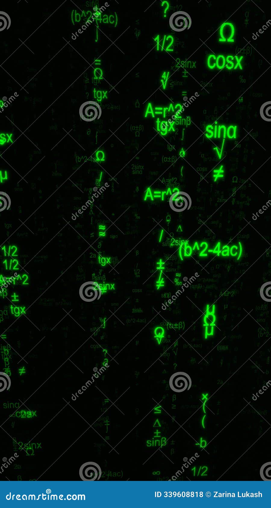 Math Scientific Abstract Green Neon Vertical Background 3D Illustration ...