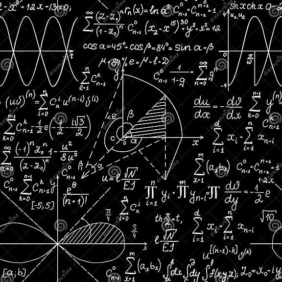 Math Scientific Vector Seamless Pattern with Handwritten Equations ...