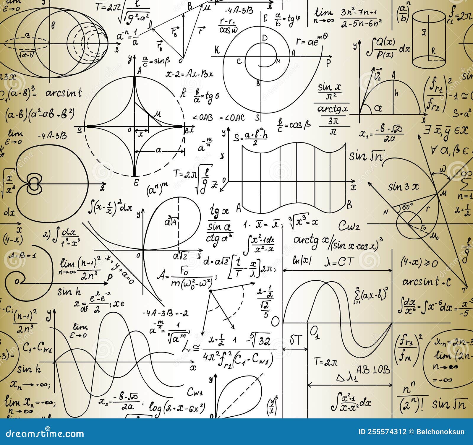 Math Scientific Vector Seamless Pattern with Technical Drawings and ...