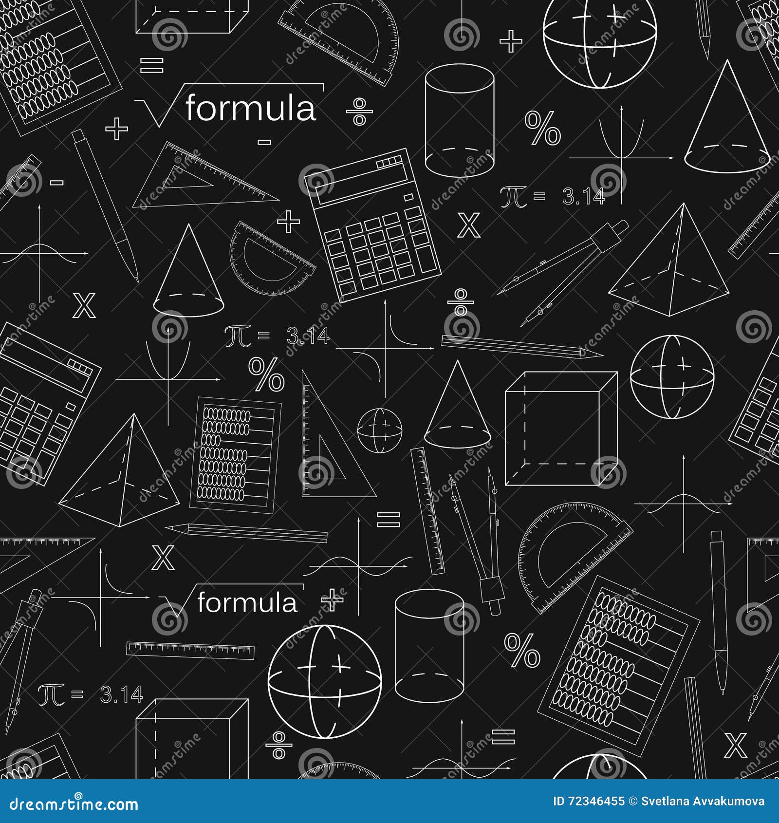 Math Seamless Black Pattern. Linear Style Stock Vector - Illustration ...