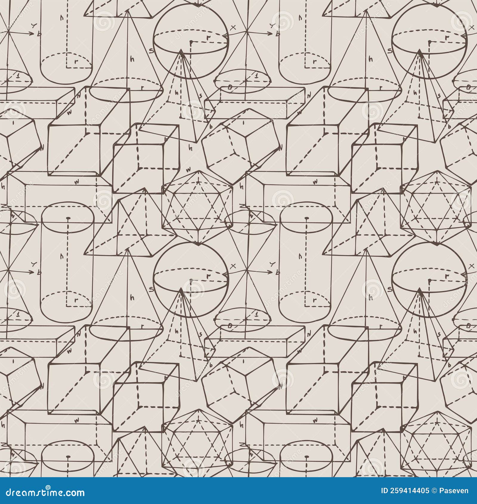 Math Seamless Pattern with Drawn Geometric Figures Stock Illustration ...