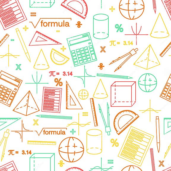 Math Seamless Whight Pattern. Linear Style. Stock Vector - Illustration ...