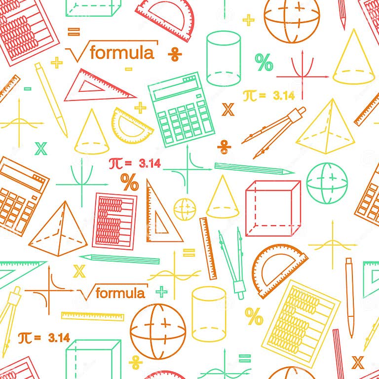 Math Seamless Whight Pattern. Linear Style. Stock Vector - Illustration ...
