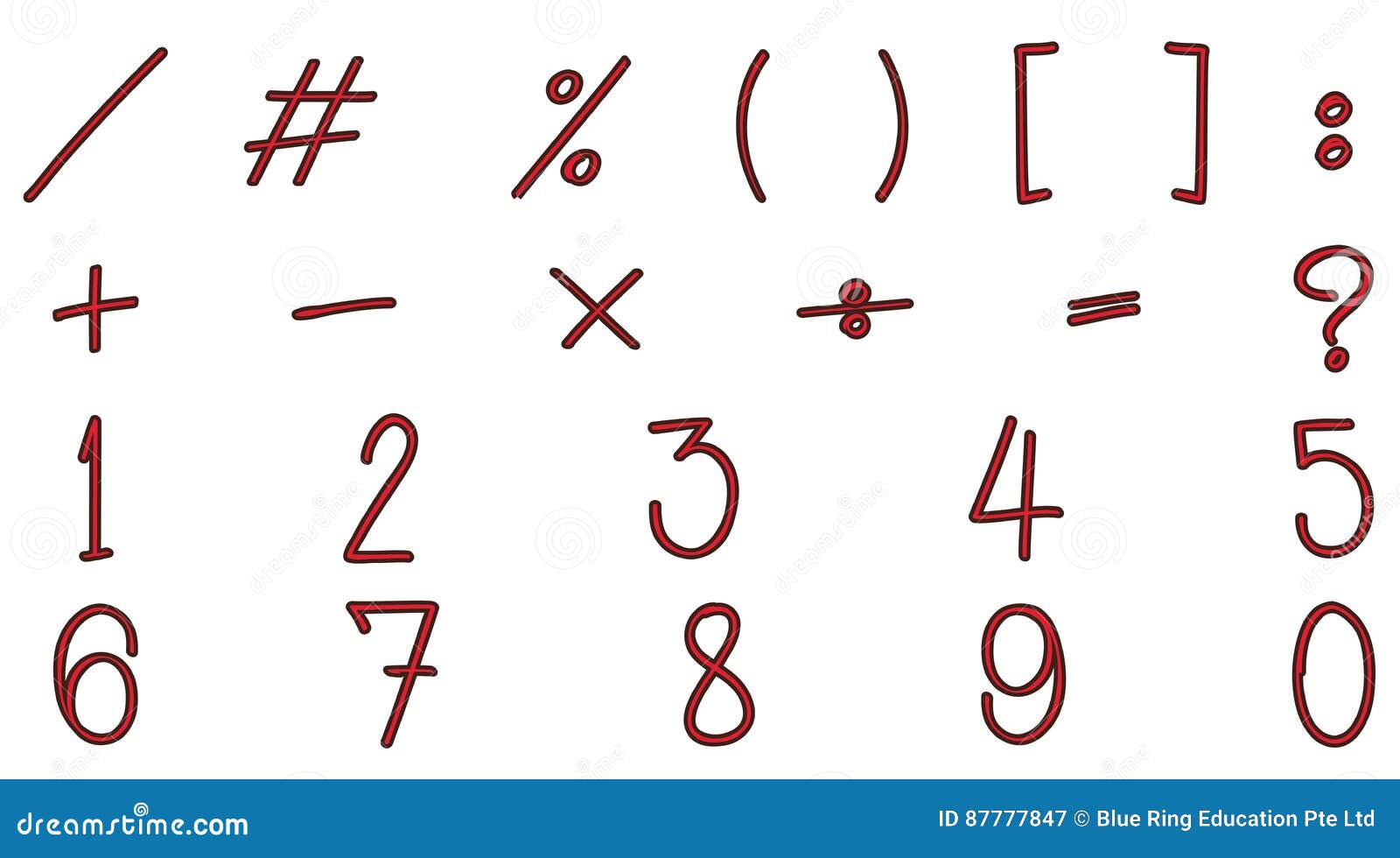 Math Signs and Numbers in Red Stock Vector - Illustration of addition ...