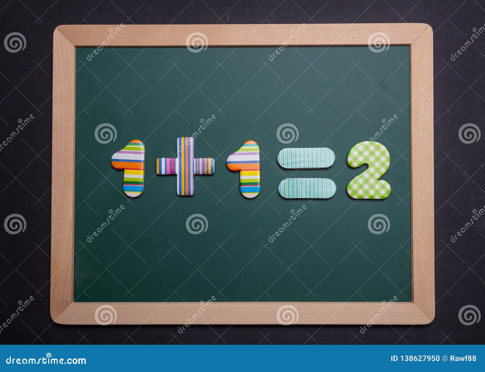 Math Simple Addition on Green Board with Wooden Frame, Black Background ...