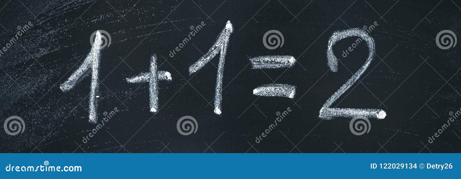 Math Simple Equation on Chalk Board. One Plus One Equals Two Stock ...