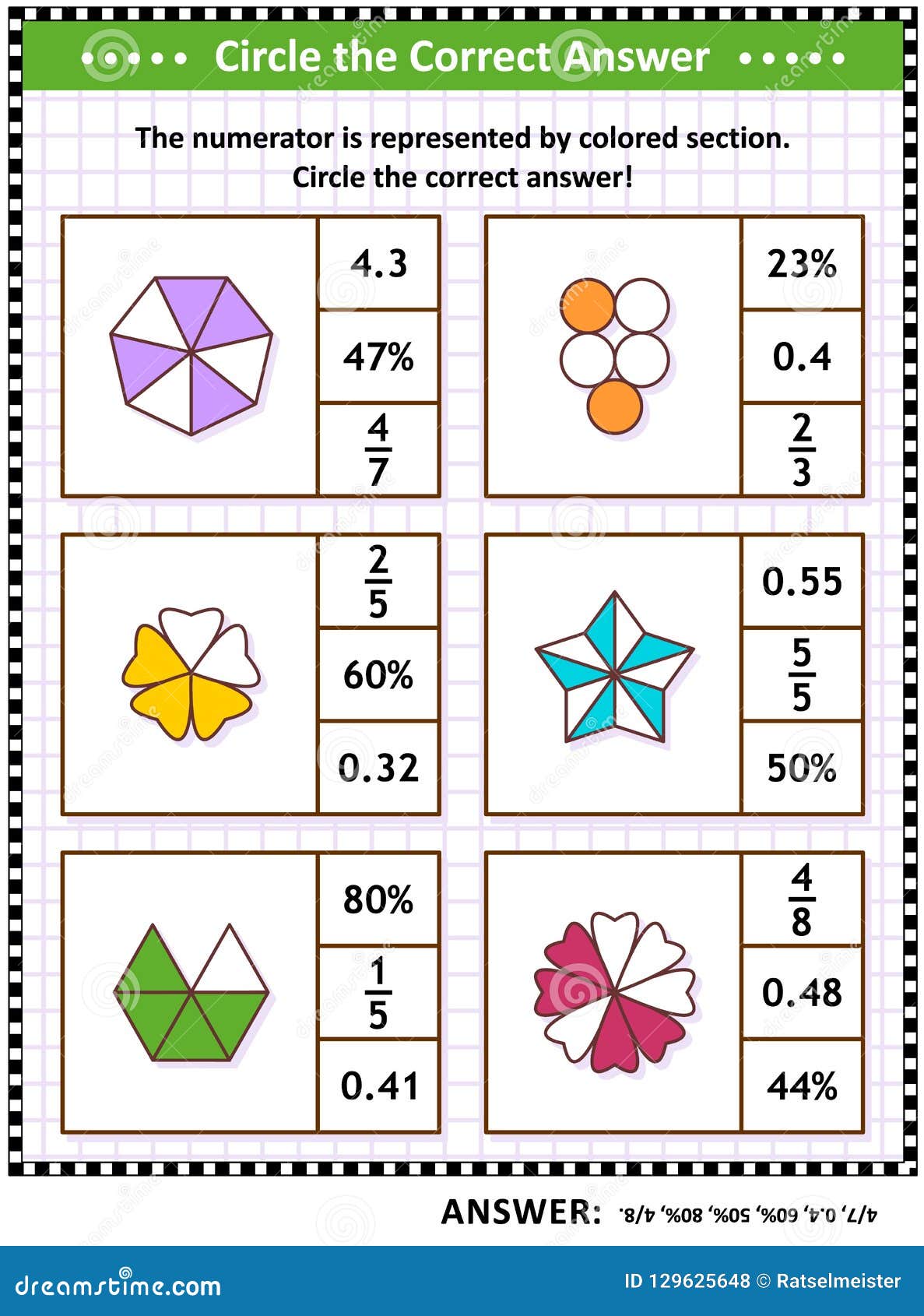 Math Skills Training Puzzle or Worksheet with Visual Fractions Stock ... Math Skills Training Puzzle or Worksheet with Visual Fractions Stock ...