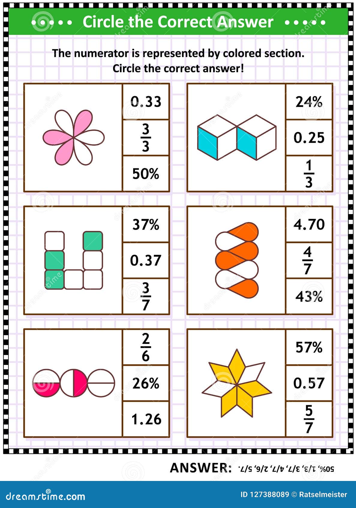 Math Skills Training Puzzle or Worksheet with Visual Fractions Stock ... Math Skills Training Puzzle or Worksheet with Visual Fractions Stock ...