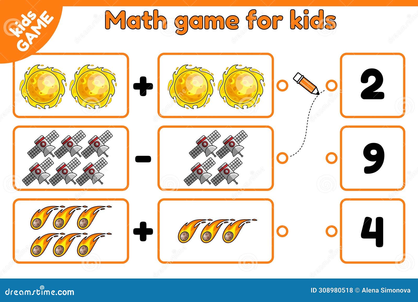 Math Space Game Count Objects and Choose Number Stock Vector ...