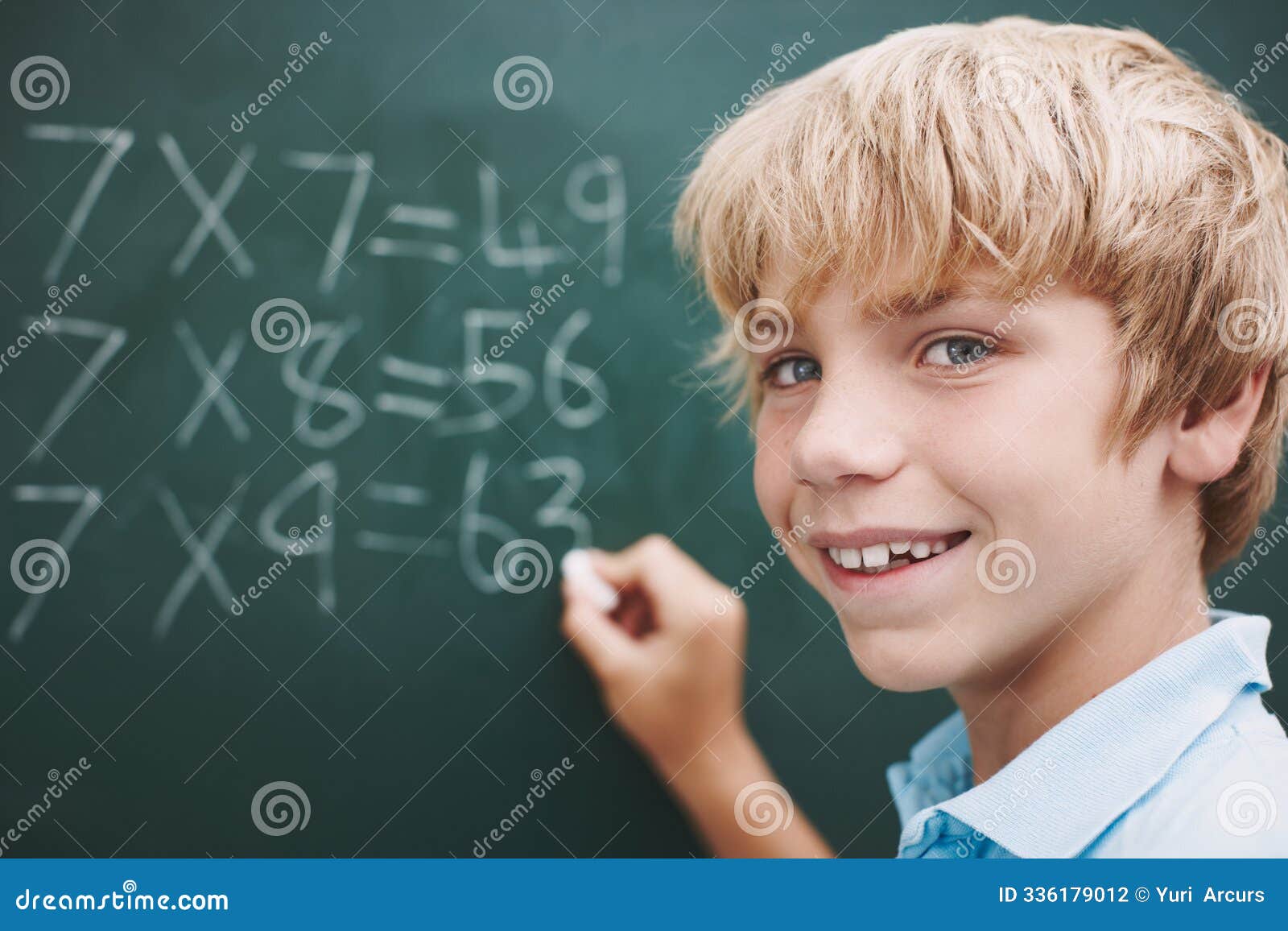 Math, Student and Portrait at Chalkboard at School with Problem Solving ...